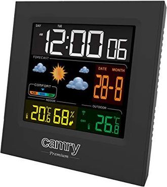 Camry CR 1166 Digitale Wetterstation mit Außensensor, für Innen und Außen, Thermometer - Hygrometer, Farbdisplay, Wettervorhersage, für Raum, Büro, Uhr, 2 W