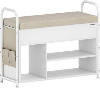 Vasagle Vasagle - Banc &agrave; Chaussures, Rangement sous le Couvercle, Pochettes en pu, Poign&eacute;es, Longueur 80,6 cm, Blanc Nuage et Beige Cappuccino