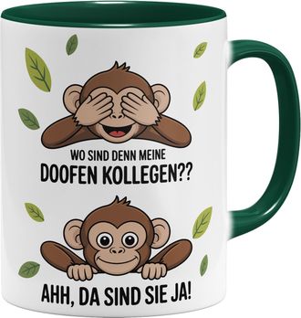 OM3 Lustige Arbeitskollegen Kaffee-Tasse mit Spruch - B&uuml;rotasse Doofe Kollegen Affen - Keramik Becher - 325ml - Beidseitig Bedruckt - Gr&uuml;n