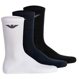 Emporio Armani Herren Casual Cotton 3-Pack Short 3er-Pack Kurze Socken, Wei&szlig;/Schwarz/Marineblau, Einheitsgr&ouml;&szlig;e