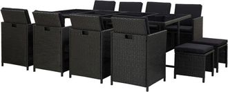 vidaXL 13-tlg. Garten-Essgruppe mit Auflagen Poly Rattan Schwarz vidaXL