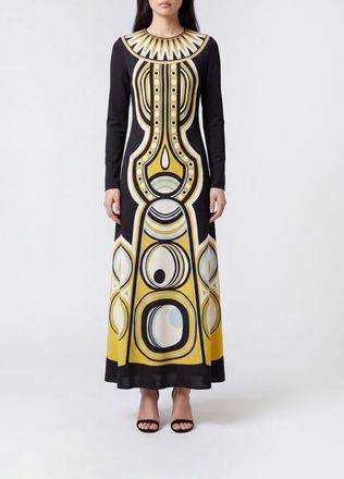 La DoubleJ A-Linien-Midikleid mit ethnischem Print und langen &Auml;rmeln