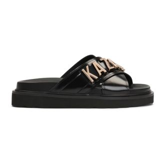 Kazar Schwarze Lederschlappen mit Metallbuchstaben - - Shoes - Damen - Schwarzk - 37 EU