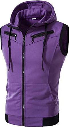 Generic Gilet &agrave; capuche pour homme - Gilet dhiver chaud - Confortable - Sans manches - Veste dext&eacute;rieur - Fermeture &eacute;clair int&eacute;grale - D&eacute;contract&eacute; - Polaire -