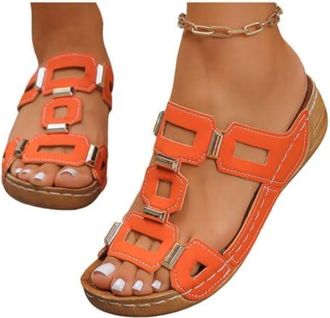 Generic Sandales orthop&eacute;diques pour femme - Coupe large - Confortable - Bout ouvert - Sandales orthop&eacute;diques l&eacute;g&egrave;res avec sangle de cheville - Sandales tendan