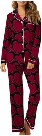 Generic Pyjama Femme Deux Pi&egrave;ces Imprim&eacute; F&ecirc;tes Bouton Manches Longues, Printemps Soir&eacute;e Tenue de Maison Soyeux Doux Confortable Loose Respirant D&eacute;tente