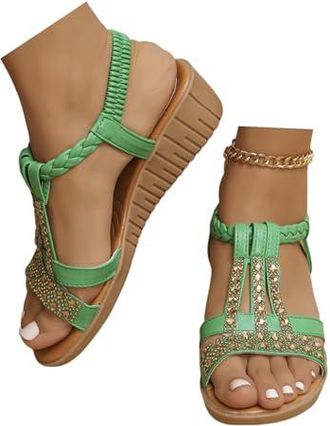 Generic Sandales compens&eacute;es pour femme 2026, strass scintillants, bride en T, sandales plates &agrave; bout ouvert, sandales orthop&eacute;diques habill&eacute;es avec sangle de c