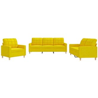 vidaXL 3-tlg. Sofagarnitur mit Kissen Hellgelb Stoff Vidaxl