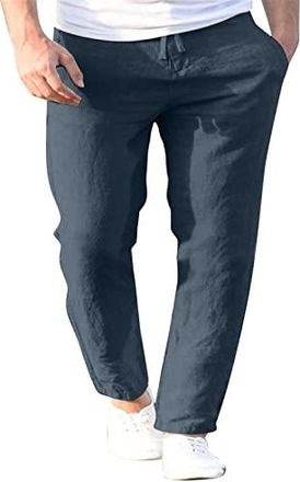 Generic Pantalon surdimensionn&eacute; en coton et lin pour homme - Pantalon de printemps et d&eacute;t&eacute; d&eacute;contract&eacute; - Peinture de couleur unie - Pantalon ample grande tail