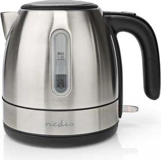 Nedis Wasserkocher - 1.0 l - Edelstahl - Aluminium - Um 360 Grad drehbar - Verdecktes Heizelement - Strix Controller - Boil-dry protection