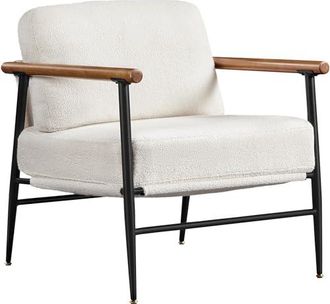 Yaheetech Gepolsterter Sessel mit Armlehnen, Loungesessel mit Metallrahmen, Fernsehsessel aus Bouclé-Gewebe, für Wohnzimmer/Schlafzimmer, Elfenbein