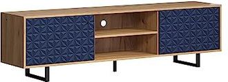 Trendteam Sentra - TV-Schrank - Dunkelblau/Eiche - TV-Lowboard mit aufwändig gefrästen blauen Fronten - (BxHxT) 184 x 52 x 40 cm - Fernsehtisch auf Metallfüßen 