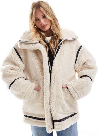 Asos Blouson aviateur avec ext&eacute;rieur en imitation peau de mouton - Cr&egrave;me-Blanc