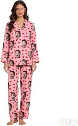 Generic Ensemble de pyjama personnalis&eacute; pour femme avec photo - Impression personnalisable de famille et danimaux domestiques, manches longues en soie de lait