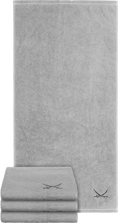 Sansibar 4er Set Handtuch 50x100 cm - Saugstarkes Frotteetuch aus 100 % Baumwolle - Oeko-TEX Zertifiziert - Sylt-Design mit gesticktem Säbel-Logo - Silber