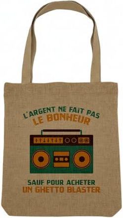 Fabulous Sac Shopping Tote Bag Aspect Lin - Radio-cassettes - Largent ne Fait Pas le Bonheur Sac de Courses Toile Epaisse 360g Beige Naturel Cabas Port&eacute; Epaule