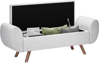 HOMCOM Banc de Rangement 53,8L Pouf Salon Bout de lit Coffre de Rangement Repose-Pieds avec si&egrave;ge rembourr&eacute; en Lin et accoudoirs, pour Salon, Chambre, entr&eacute;e