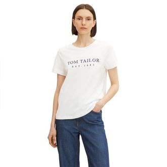 Tom Tailor Damen T-Shirt mit Logo-Print aus Bio-Baumwolle