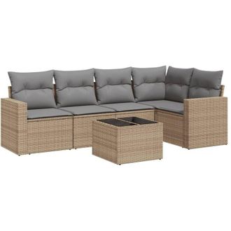vidaXL 6-tlg. Garten-Sofagarnitur mit Kissen Beige Poly Rattan - Vidaxl