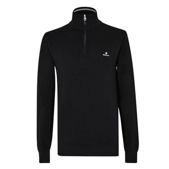 GANT Halfzip Pull &Agrave; Demi-Zip en Coton Piqu&eacute;, Black, L Homme