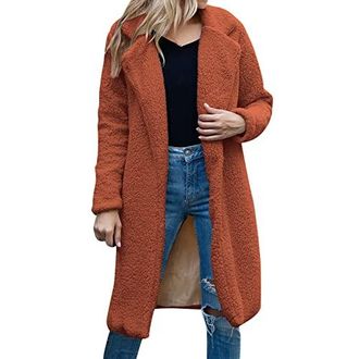 Generic Manteau en laine dagneau &agrave; manches longues pour femme - Couleur unie - Longueur moyenne, Orange, XXL