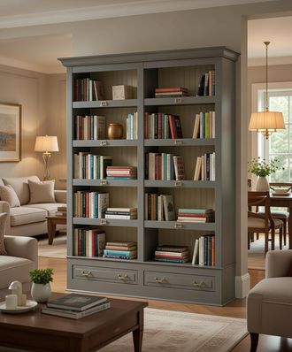 Maison Belfort home24 B&uuml;cherregal I Massivholz Pinie, lackiert R&uuml;ck-, Seitenw&auml;nde & Einlegeb&ouml;den: MDF Mitteldichte Holzfaserplatte, lackiert Grau/Granit/Pinie Creme