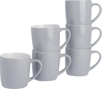 Argon Tableware Farbige Kaffeetassen - Grau - 350 ml - 6 Stück - glänzende Keramik-Steinzeug-Teetassen, Tassen für Latte, Cappuccino, Tassen für heiße Schokolade, bun