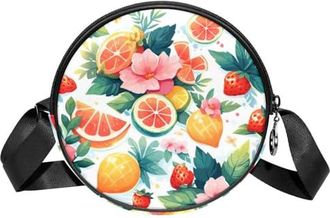 Generic Petit sac &agrave; bandouli&egrave;re rond pour femme, motif fruits de dessin anim&eacute;, avec fermeture &eacute;clair, bretelles r&eacute;glables, sac &agrave; main rond d&eacute;contract&eacute; pour fe