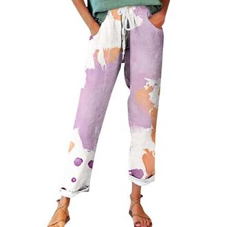 Generic Pantalon L&eacute;ger Femme Fluide &Eacute;t&eacute; Lin Ample Womens Autumn Fragrant Linen Print Casual Pants Perfect for Spring Comfortable and Trendy for Relaxed Days V