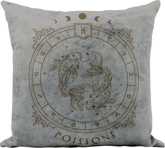 Fabulous Kissen aus Kunstleder, Grau - Fisch Karikatur Sternzeichen Sternzeichen Sternzeichen Tarot - 40 x 40 cm - Leder-Haptik - Bezug und Kissen inklusive