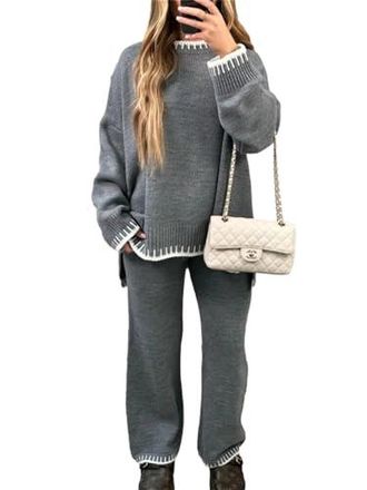 Generic Ensemble chandail 2 pi&egrave;ces d&eacute;contract&eacute; pour femme, coupe d&eacute;contract&eacute;e, haut &agrave; manches longues et pantalon &agrave; jambes larges, tenue de d&eacute;tente, noir, tai