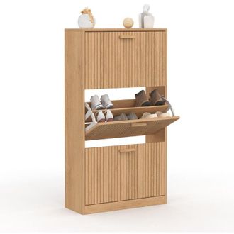 IDMarket Idmarket - Meuble &agrave; chaussures 18 paires juliette 3 portes lattes tasseau bois coloris ch&ecirc;ne