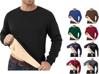 Generic Sweatshirts pour homme UK Pull en polaire &agrave; col rond doubl&eacute; en polaire Sweat thermique Hiver Chaud Sherpa Manches longues Uni D&eacute;contract&eacute; Travail &Eacute;pai