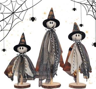 Generico D&eacute;corations fant&ocirc;mes dHalloween - 3 pi&egrave;ces Figurine rustique en bois, sculpture de vacances fantomatiques, accent pour ornements festifs pour hommes P