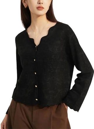 Generic Cardigan de printemps pour femme 100 % laine col en V tricot&eacute; boutonn&eacute; haut &agrave; la mode, noir, Taille S