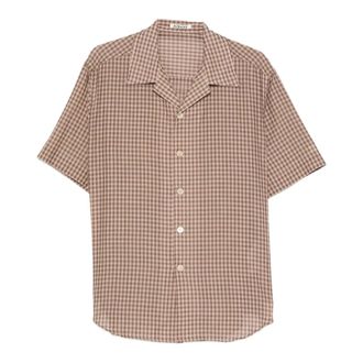 Auralee Homme, Chemises, Beige, Taille: L Chemise &agrave; Manches Courtes en Coton L&eacute;ger A&eacute;r&eacute; &agrave; Carreaux