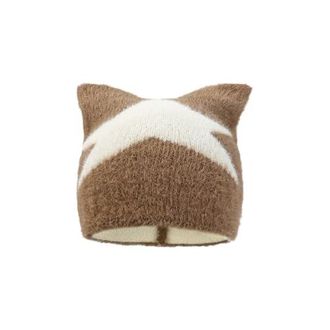Generic Bonnet dhiver chaud en tricot avec oreilles de chat pour adultes et femmes avec motif &eacute;toile et casquette en tricot &eacute;l&eacute;gante, kaki, A