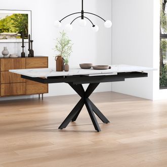 Merax Esstisch ausziehbar, Esstisch mit Marmorstruktur 150/180 * 70cm, 4-6 Person, Marmor+Schwarz