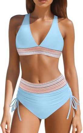 Generic Maillot De Bain Femme 2 Pieces Bikini Femme 2 Pieces Bikini Color Block + Bas Taille Haute Ajustable - Look Mode Plage