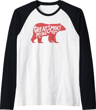 Giant Step Design Co. Vintage Smoky Mountains Retro Black Bear Typography Raglan