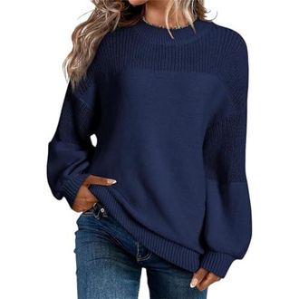 Generic Pull d&eacute;contract&eacute; &agrave; manches longues et col rond en tricot uni pour femme, pull d&eacute;contract&eacute; &agrave; manches longues et col rond, mignon, noir fonc&eacute;, XXL