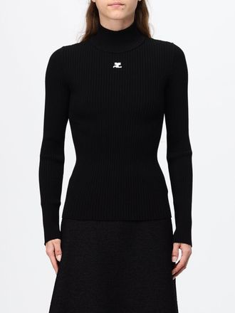 Courr&egrave;ges Slim Fit Rollkragentop aus Stretch-Viskose-Strick mit Logo