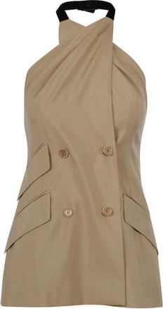 Max Mara Femme, Vestes, Brun, Taille: 40 FR Gilet sans Manches avec D&eacute;tail de Col Tress&eacute;