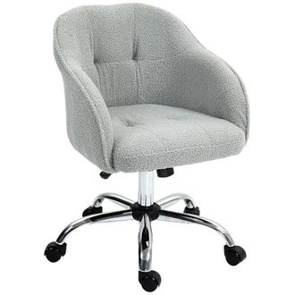 HOMCOM Chaise de Bureau, Fauteuil de Bureau Ergonomique en Peluche Teddy, Hauteur r&eacute;glable, Assise et Dossier rembourr&eacute;s, pivotant 360&deg;, Design Moderne, pour
