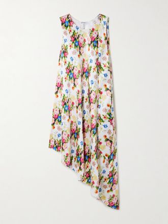 Loewe Asymmetrisches Kleid Aus Seide Mit Blumenprint - Wei&szlig;