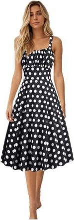 Generic Robes amincissantes r&eacute;tro pour femme - Robe ajust&eacute;e &agrave; encolure ras du cou, Noir, XXL