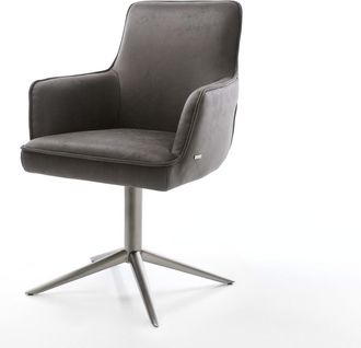 DELIFE Drehstuhl Heira-Flex mit Armlehnen Mikrofaser Anthrazit Vintage Fußkreuz Graphit 360° drehbar Wippfunktion Taschenfederkern, Esszimmerstühle