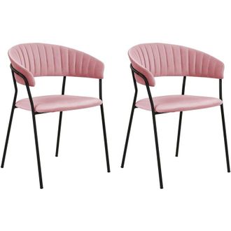 Beliani Esszimmerstuhl 2er Set MARIPOSA Samtstoff Rosa