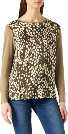 Gerry Weber Damen Langarmshirt mit Frontmuster EcoVero Langarm, überschnittene Schultern Gemustert Khaki Shell Vanilla Druck 36