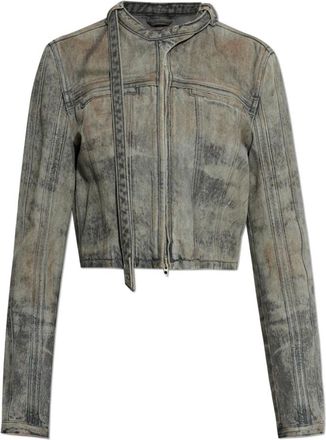 Diesel Femme, Vestes, Gris, Taille: 42 FR Veste Courte en Denim Satin&eacute; Coton-Chanvre